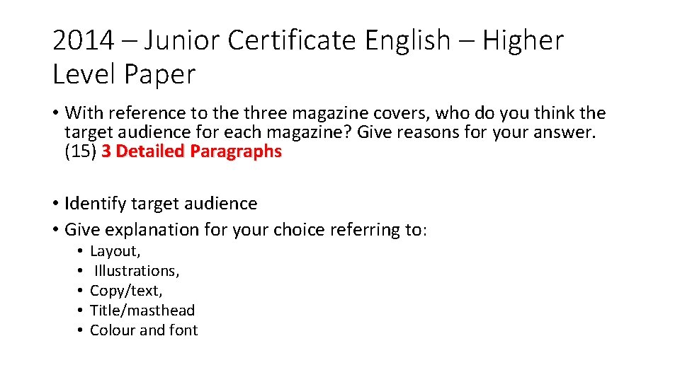2014 Junior Certificate English Higher Level Paper With