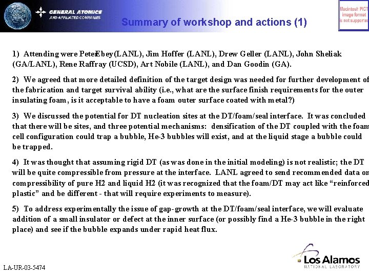 Summary of workshop and actions 1 1 Attending