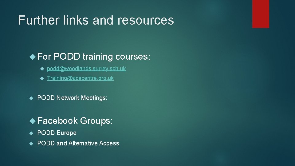 A whole school approach PODD IN PRACTICE SARAH