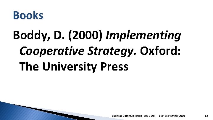 Business Communication Lecturer Gareth Jones Revision Class Agenda