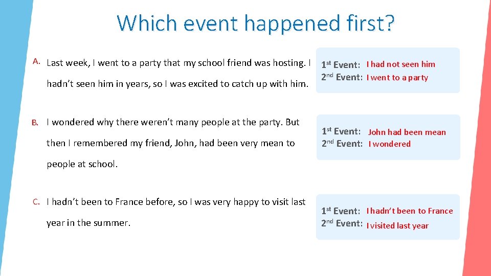 The Past Perfect Tense Talks about the past