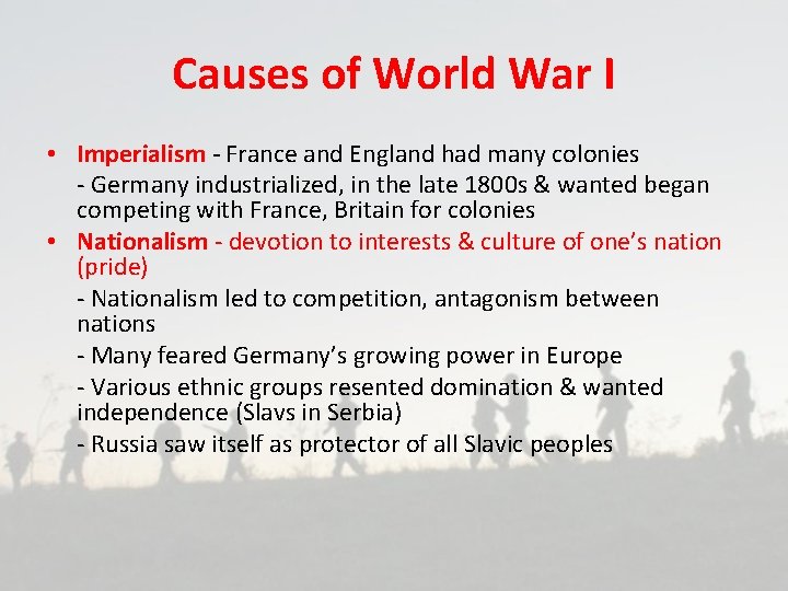 Causes of World War I Imperialism France and