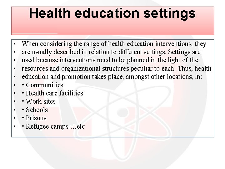 Unit 3 Aims and principles of health education