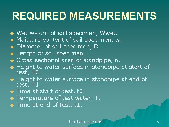 Experiment 5 Part b Permeability By Falling Head