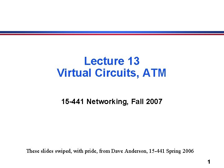 Lecture 13 Virtual Circuits ATM 15 441 Networking