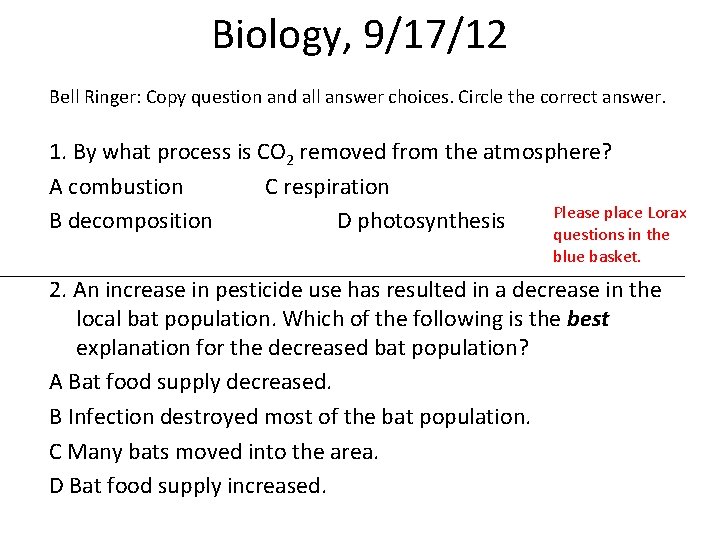 Biology 91712 Bell Ringer Copy question and all