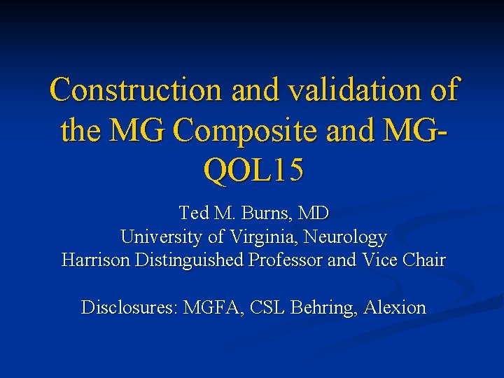 Construction and validation of the MG Composite and