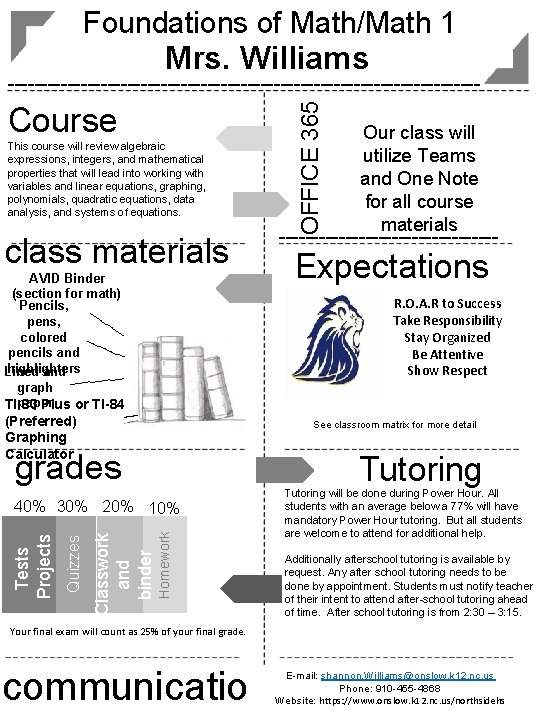 Foundations of MathMath 1 Mrs Williams Course This