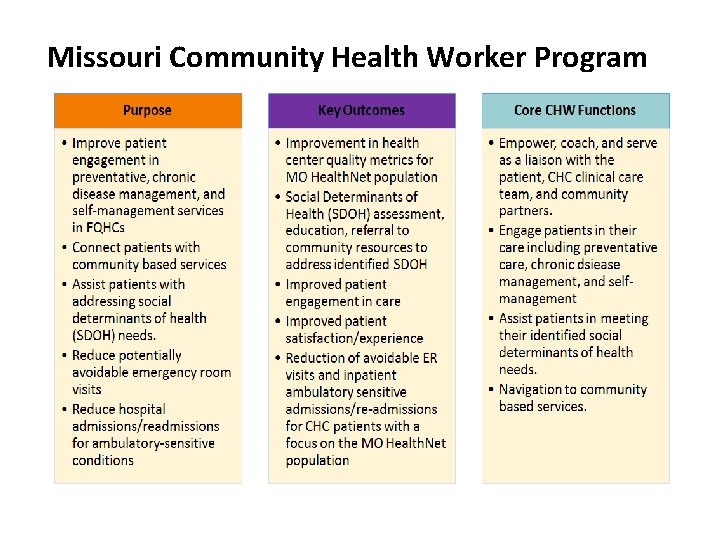 Missouri Community Health Worker Program and Social Determinants