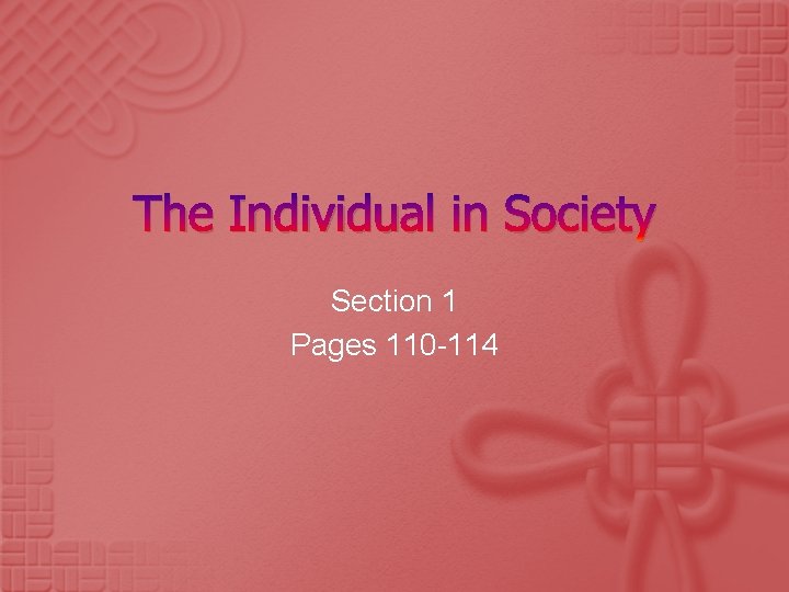 The Individual in Society Section 1 Pages 110
