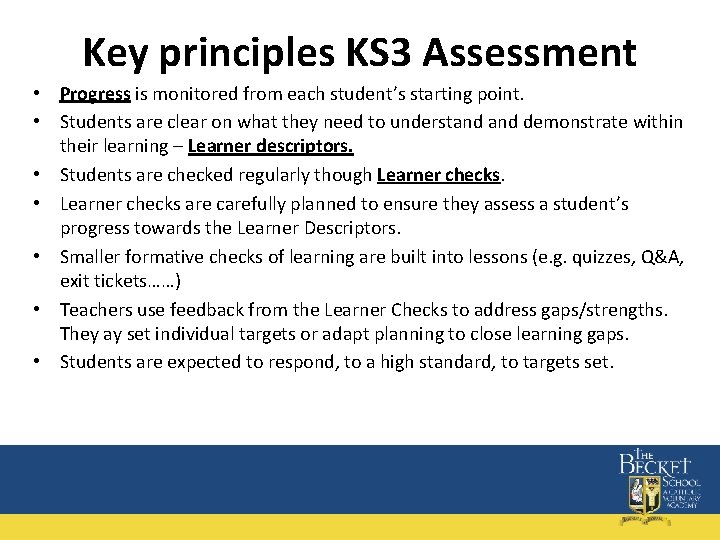 Key Stage 3 Assessment at The Becket School