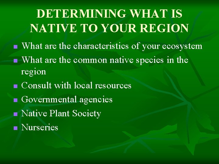 PLANTING NATIVE SPECIES Introduction to Watershed Science Merritt