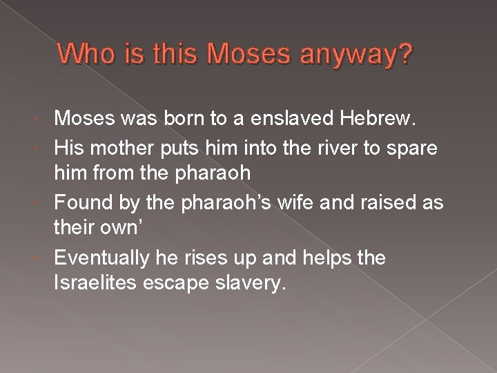 The Exodus and journey back to Canaan Students