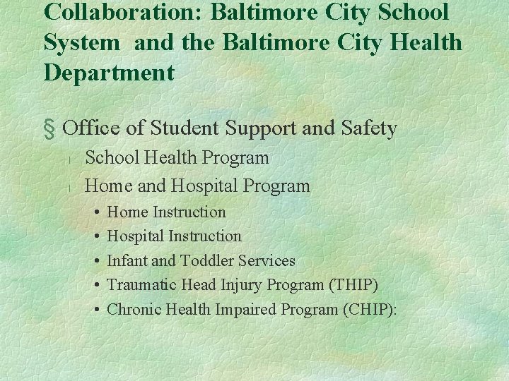 The State of School Health in Baltimore City