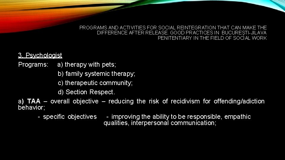 PROGRAMS AND ACTIVITIES FOR SOCIAL REINTEGRATION THAT CAN