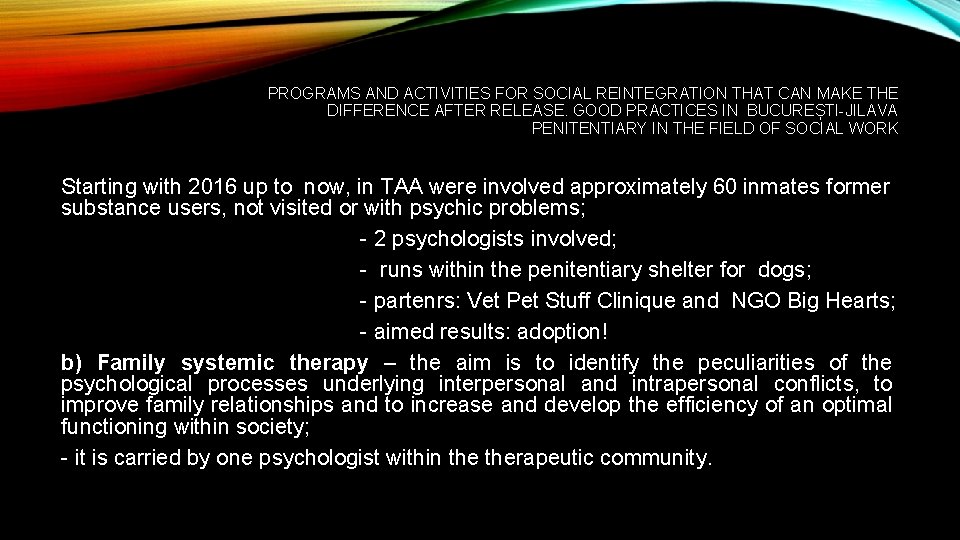 PROGRAMS AND ACTIVITIES FOR SOCIAL REINTEGRATION THAT CAN