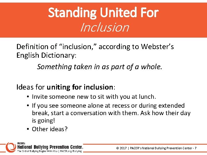 Unity and Bullying Prevention Whats the connection 2017