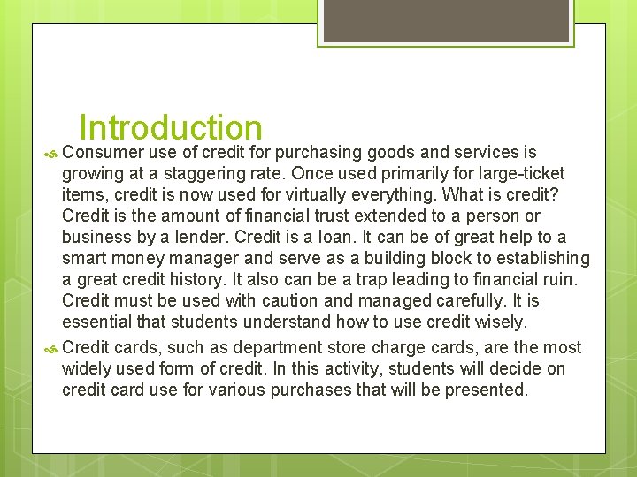 Credit Cards Unit 1 Lesson 3 Introduction Consumer