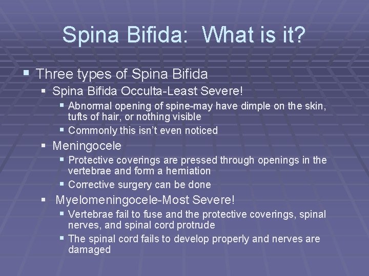 Spina Bifida Animal Science 434 Tuesday Lab Ashley