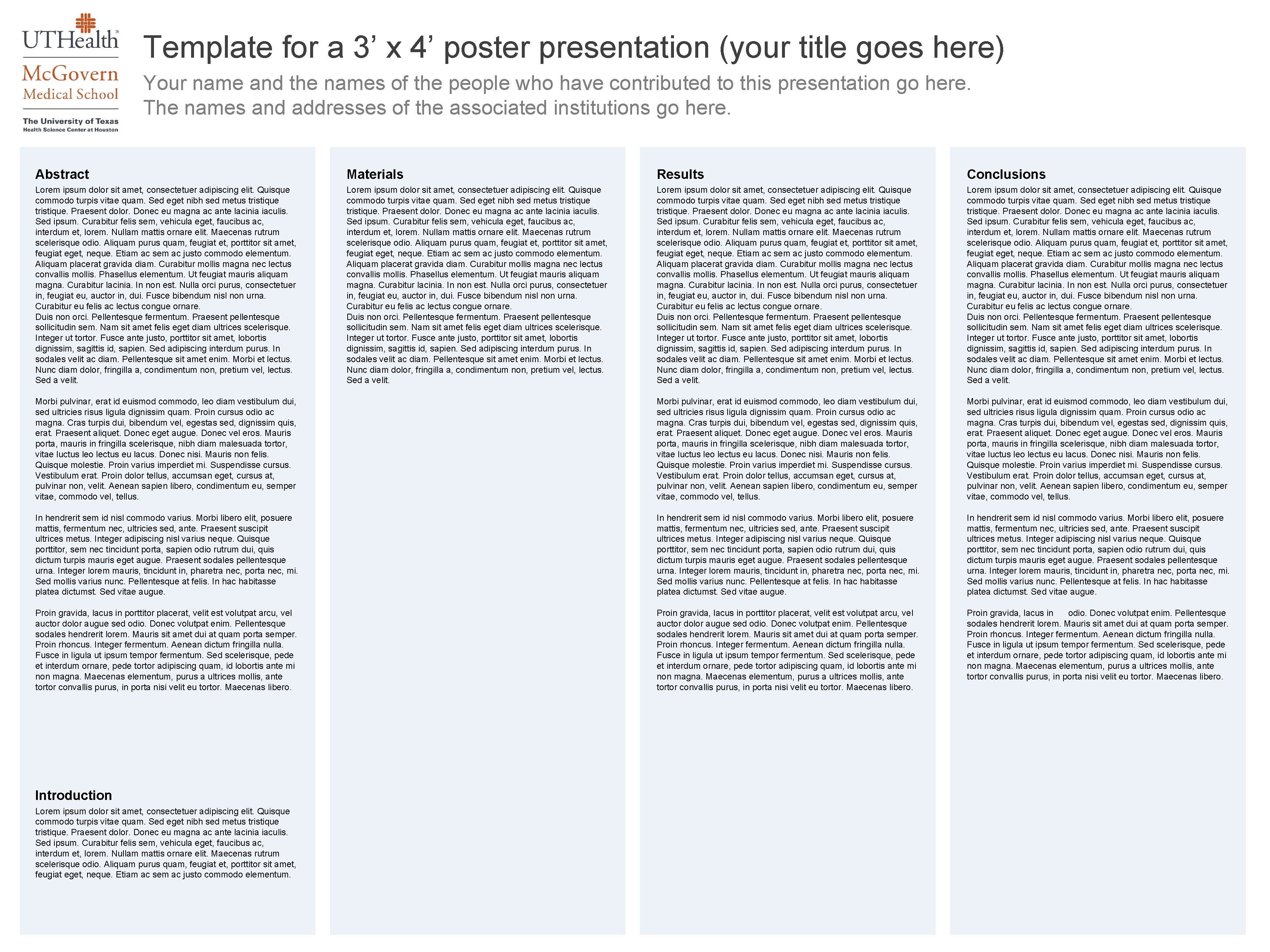 Template for a 3 x 4 poster presentation