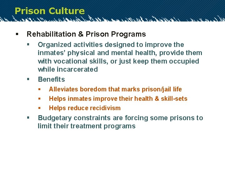 12 CHAPTER The Prison Experience and Prisoner Reentry