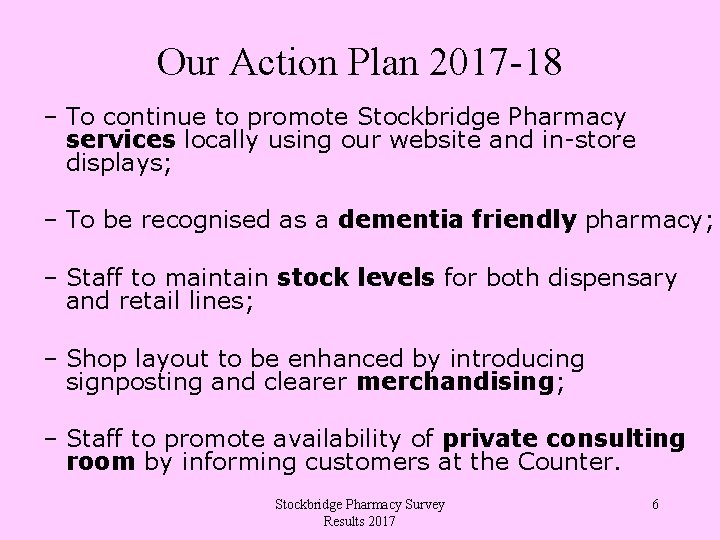 Community Pharmacy Patient Questionnaire Results STOCKBRIDGE PHARMACY 2017