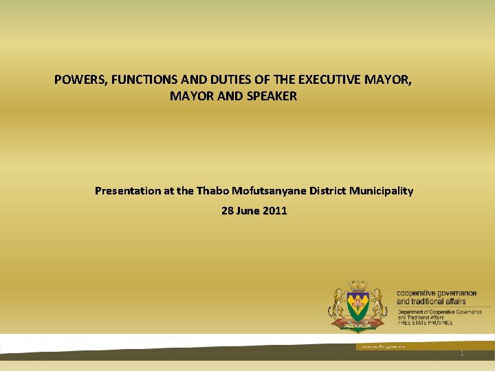 POWERS FUNCTIONS AND DUTIES OF THE EXECUTIVE MAYOR