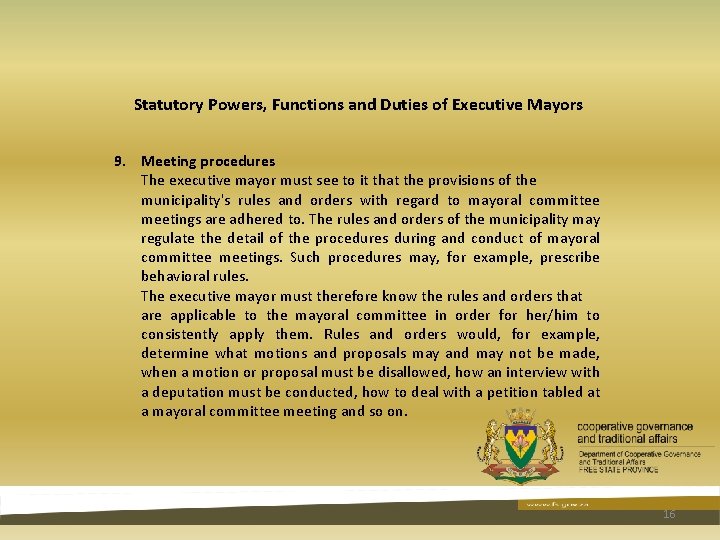 POWERS FUNCTIONS AND DUTIES OF THE EXECUTIVE MAYOR