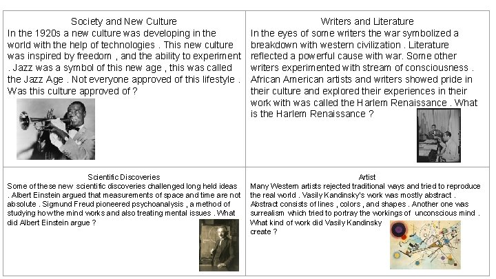 Society and New Culture In the 1920 s
