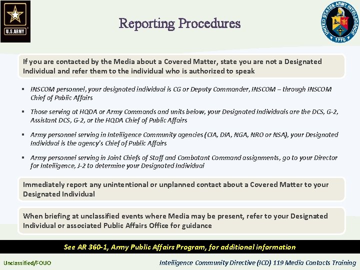 Intelligence Community Directive ICD 119 Media Contacts Training