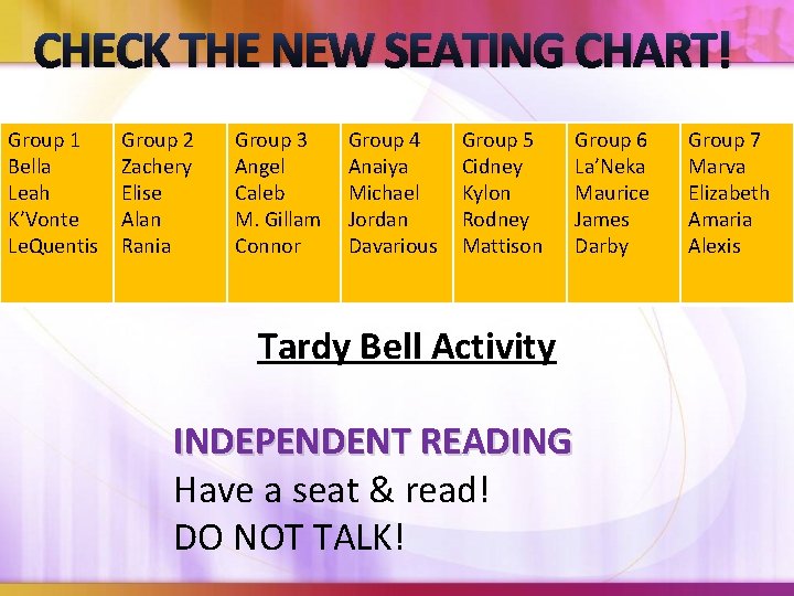 CHECK THE NEW SEATING CHART Group 1 Bella