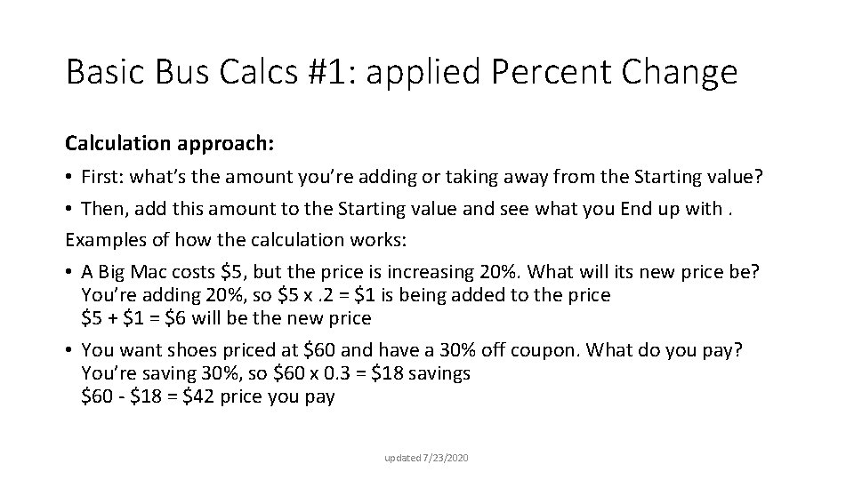Basic Business Calculations for BUS 170 Fundamentals of