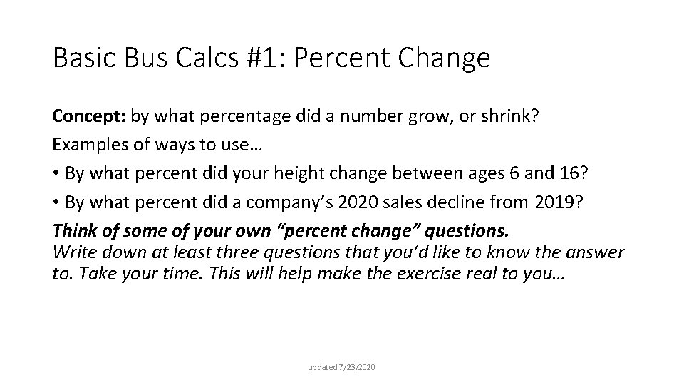 Basic Business Calculations for BUS 170 Fundamentals of