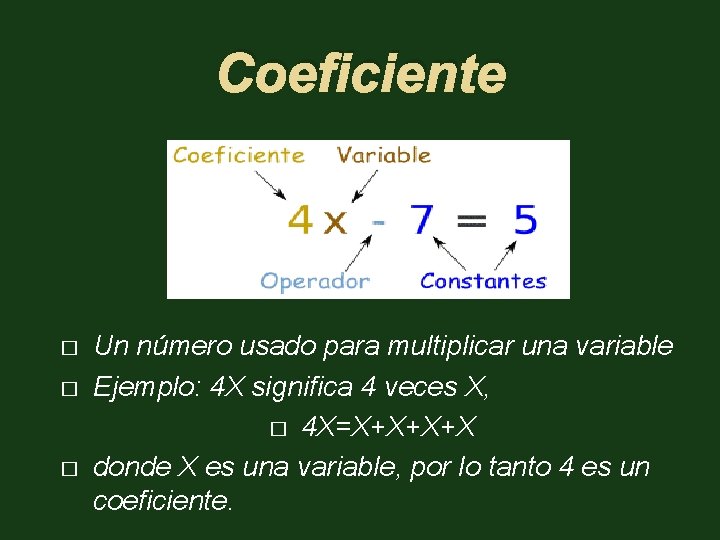 CONCEPTOS DE VARIABLE BASE EXPONENTE COEFICIENTE TERMINOS Variables
