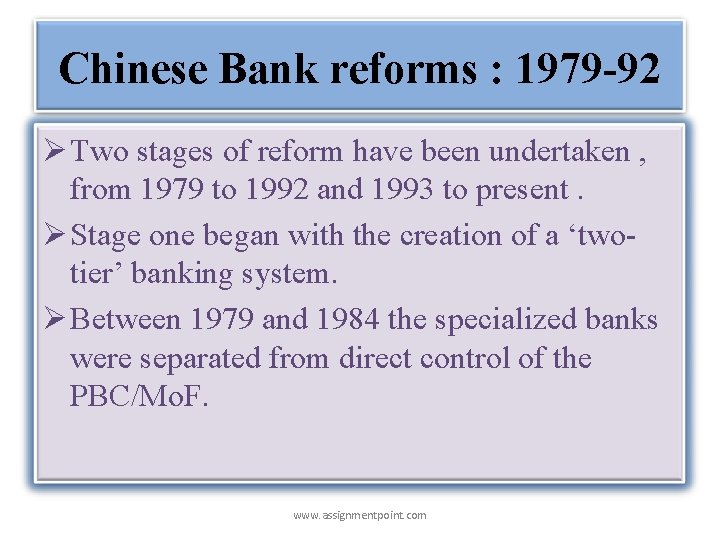 Lecture on Banking System in China www assignmentpoint