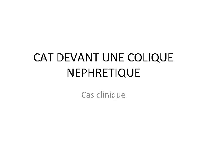 CAT DEVANT UNE COLIQUE NEPHRETIQUE Cas clinique INTRODUCTION