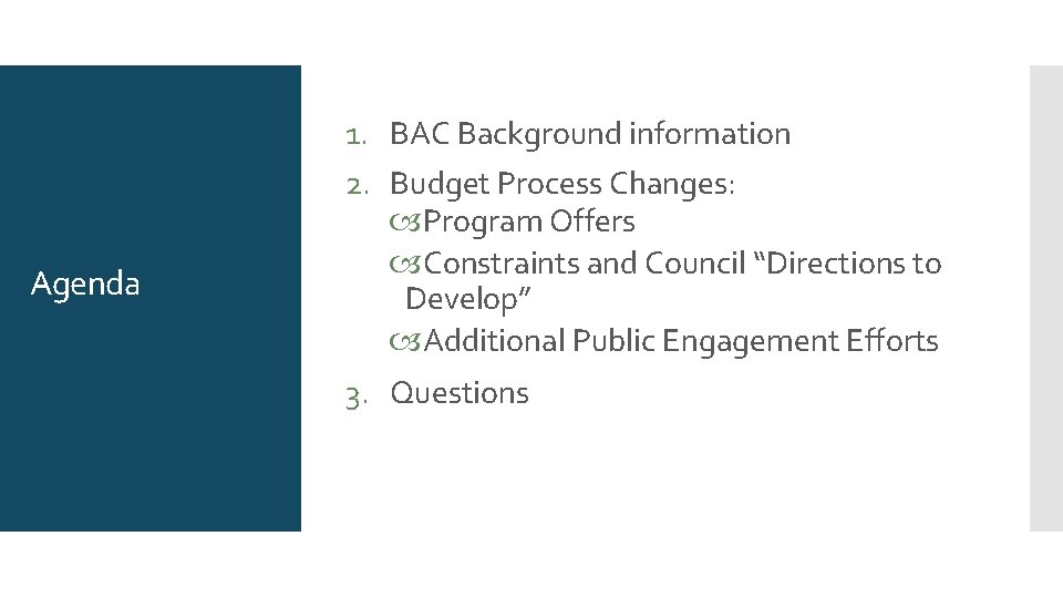 Budget Process Changes BACs Presentation to the PBOT