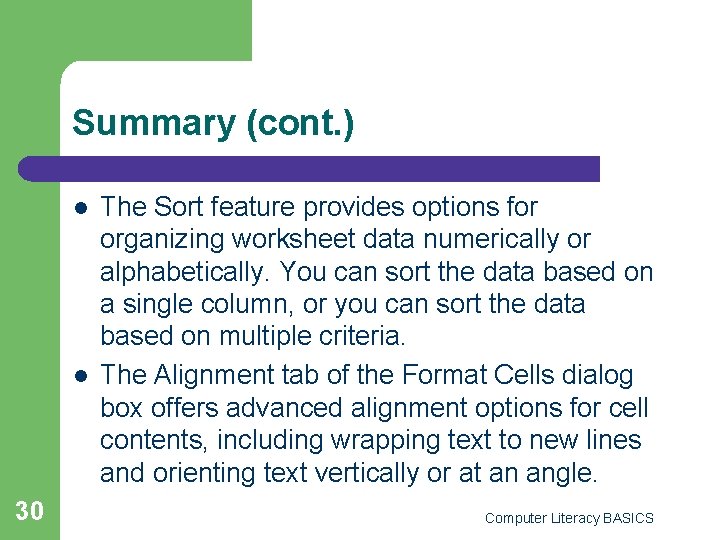 Key Applications Module Lesson 17 Organizing Worksheets Computer