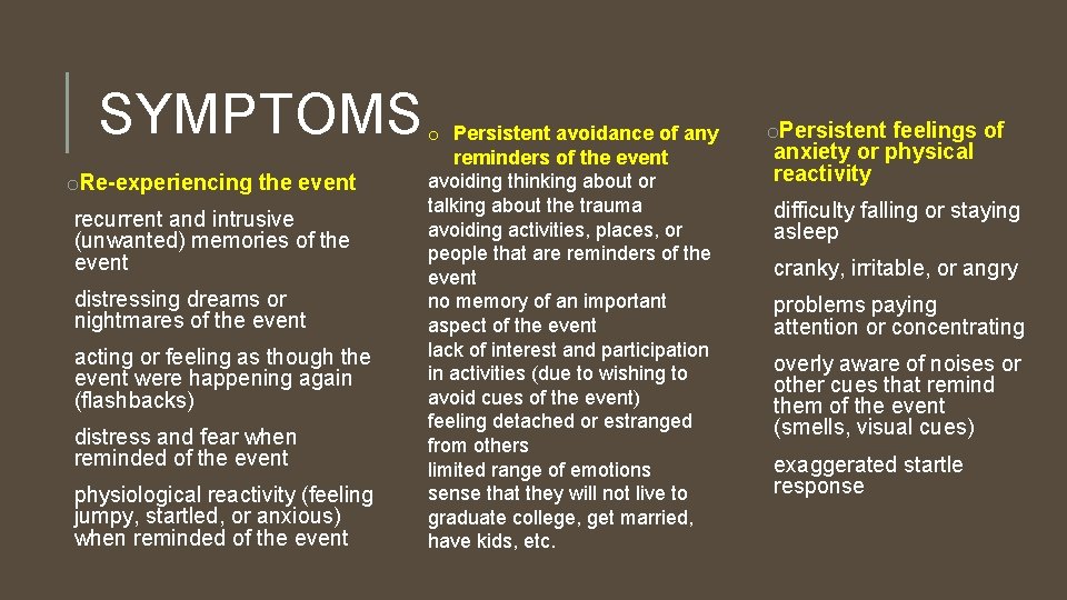 POST TRAUMATIC STRESS DISORDER IN CHILDREN By Tami