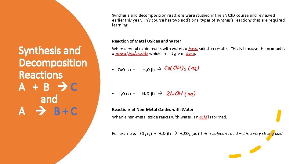 Chemical Reactions Synthesis and decomposition reactions were studied