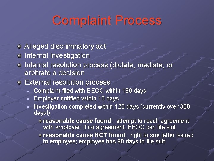 Complaint Process Alleged discriminatory act Internal investigation ...