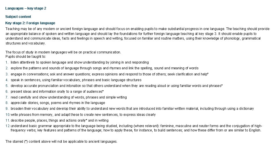 Languages key stage 2 Subject content Key stage