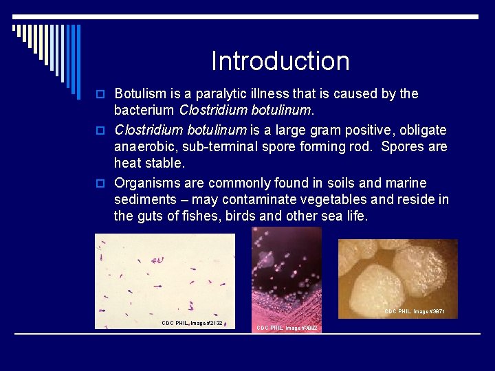 Clostridium botulinum Agent Specific Training Introduction o Botulism
