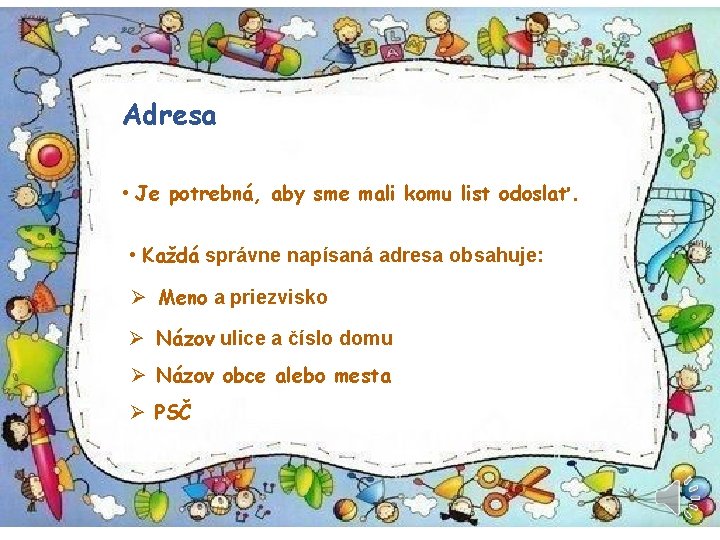 PEME LIST Adresa Je potrebn aby sme mali