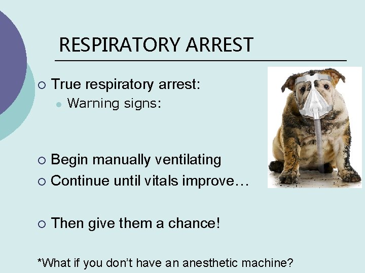 Response to Anesthetic Problems and Emergencies Anesthetist and