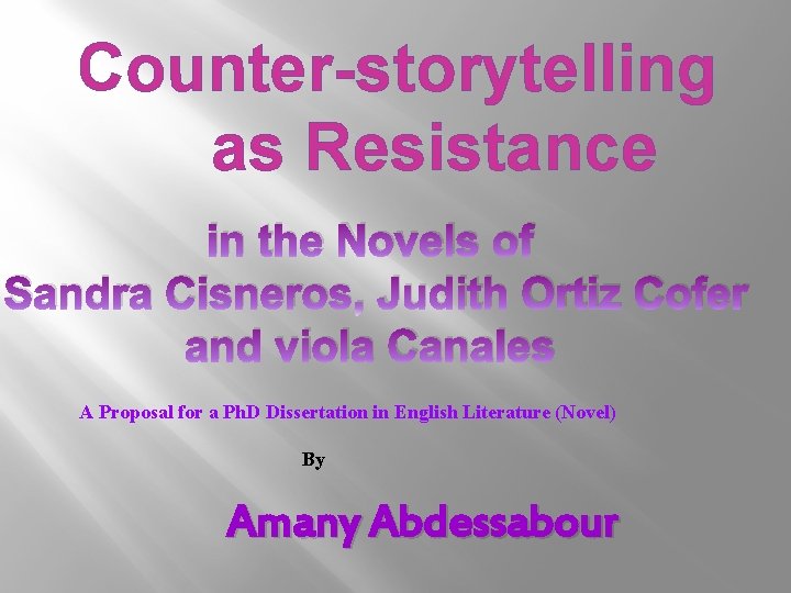 Counterstorytelling as Resistance in the Novels of Sandra