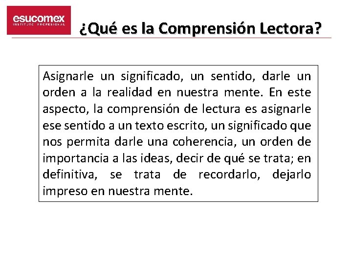 LA COMPRENSIN LECTORA Programa de Comunicacin Oral y