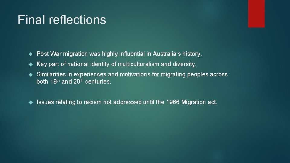 Post World War Two migration to Australia Learning