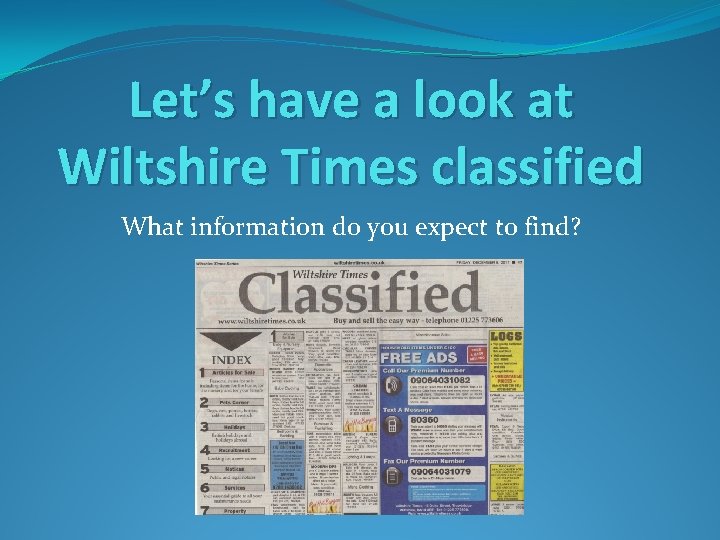 Lets have a look at Wiltshire Times classified