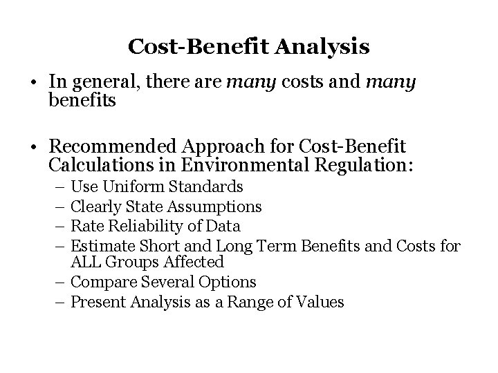 CostBenefit Analysis and Environmental DecisionMaking Economics ...